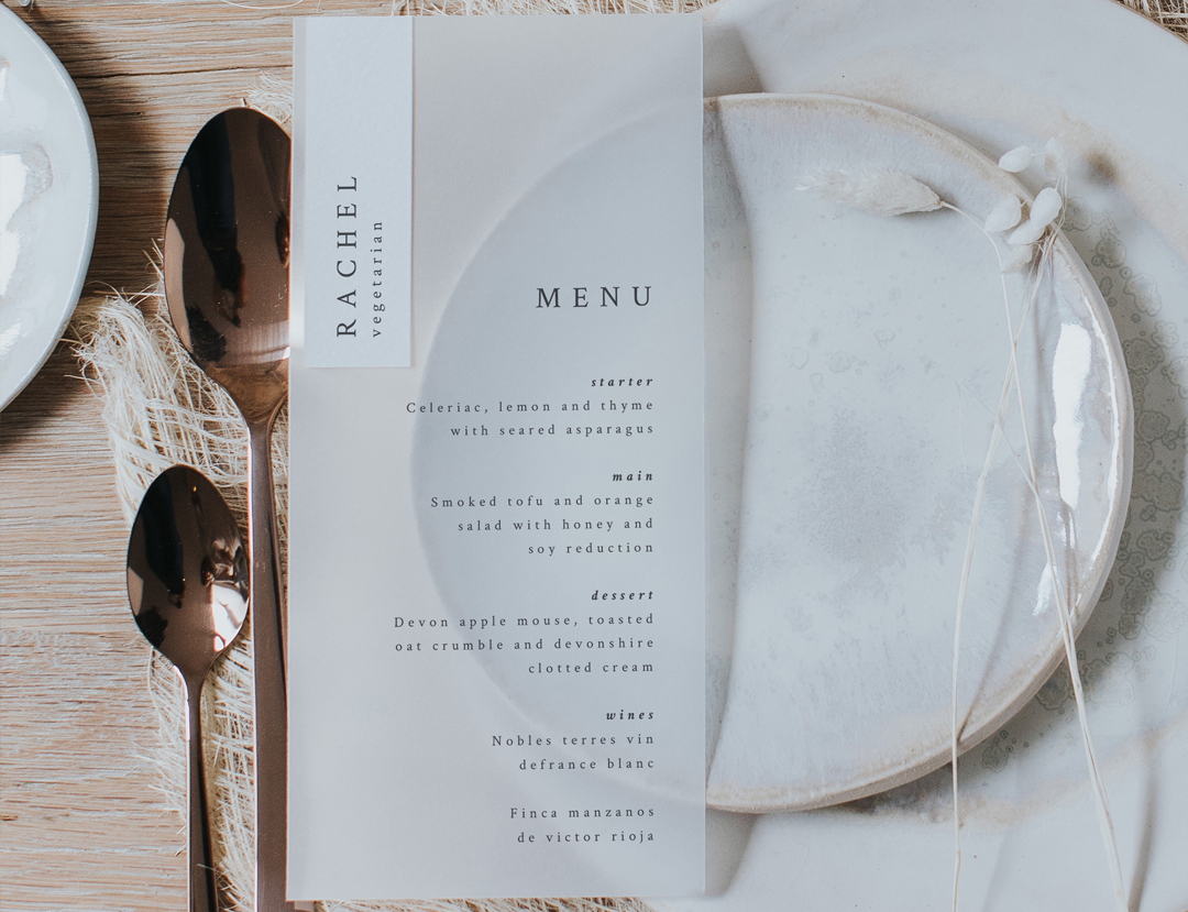 Personalised Wedding Menus - Elegant Design with a Twist – Lilac & White