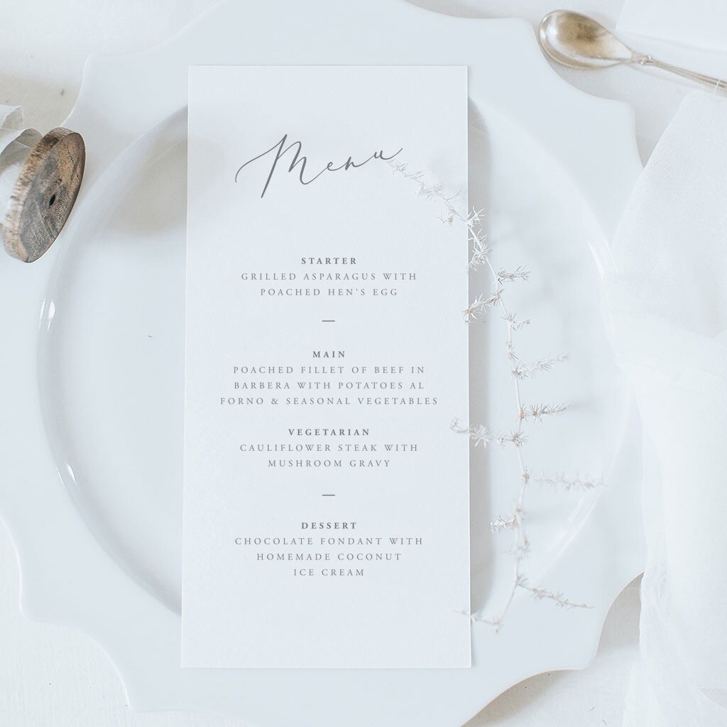 Alice Menu Card – Lilac & White