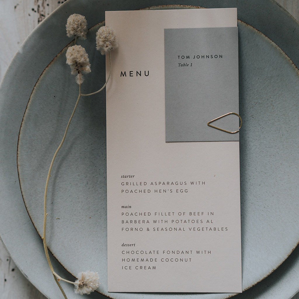 Sarah Personalised Menu with Escort Card – Lilac & White