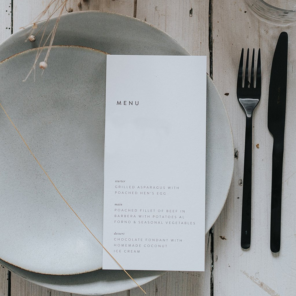 Sarah Menu – Lilac & White