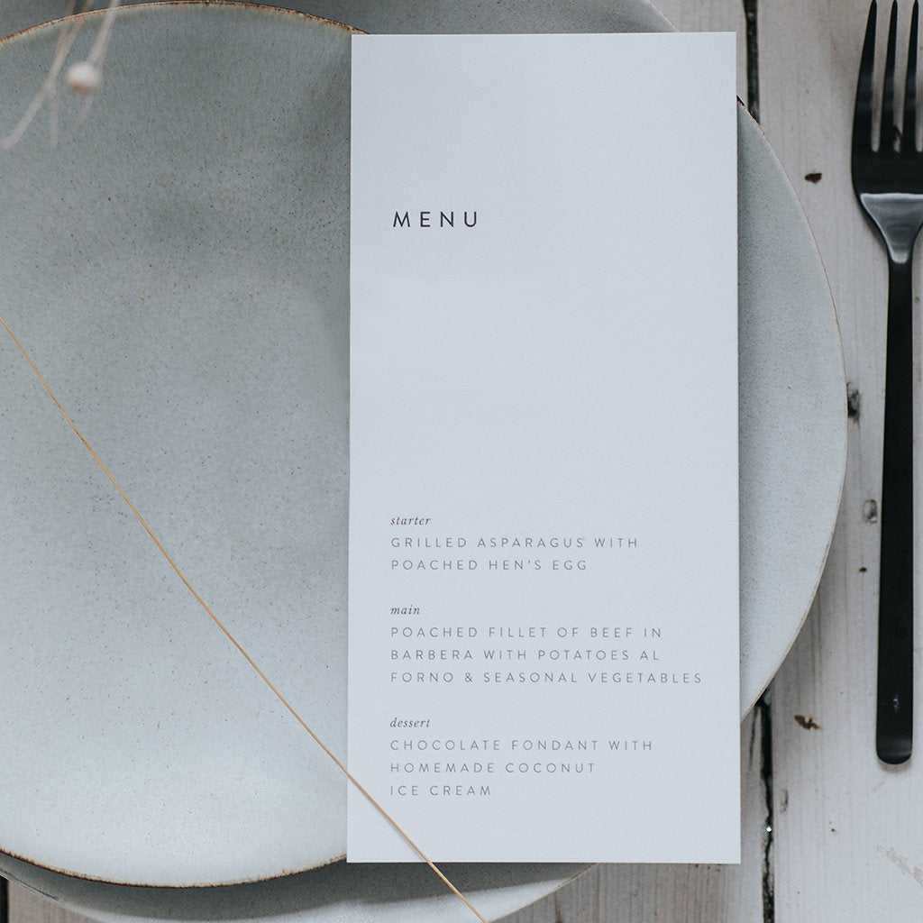 Sarah Menu – Lilac & White