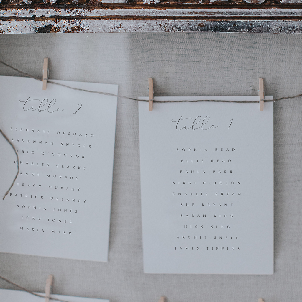 Shine Table Plan Cards – Lilac & White